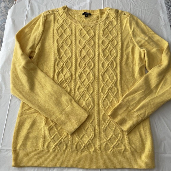 Talbots | Sweaters | Talbots Cable Knit Lambs Wool Blend Sweater Yellow ...